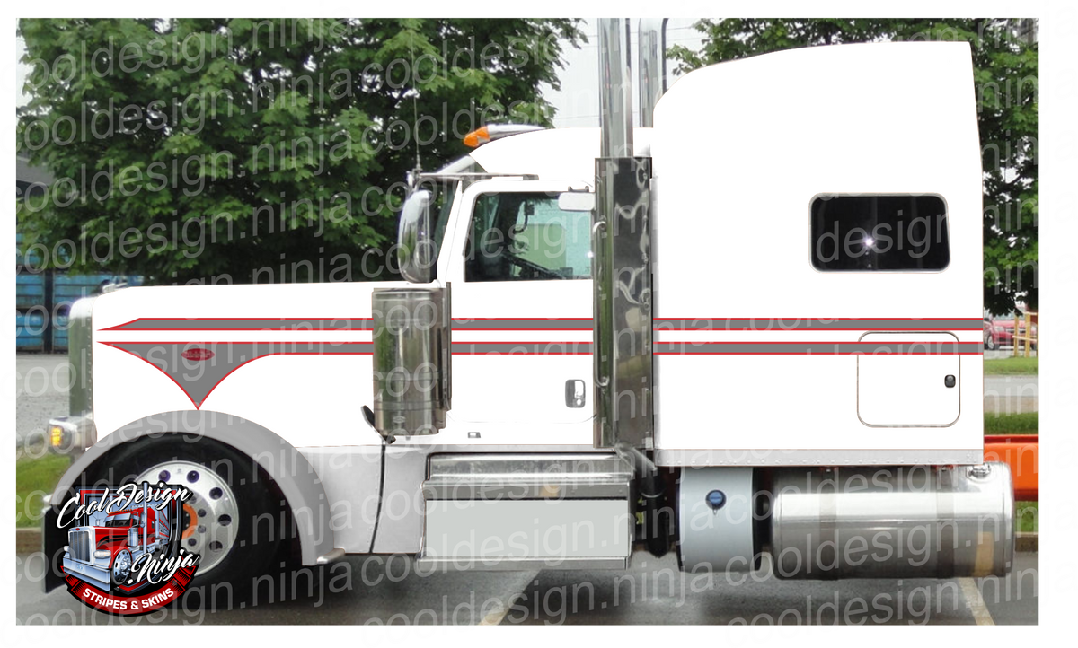Grey and Viper Red Classic Spear Peterbilt Stripe Kit – Cool Design Ninja
