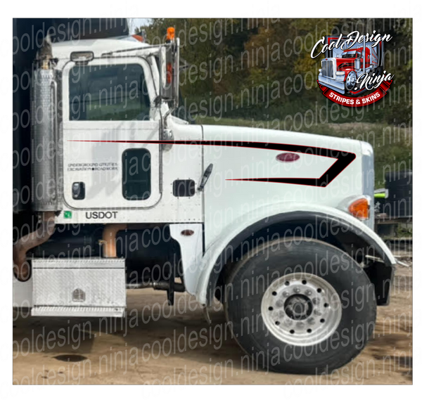 Black and Viper Red Leading Wedge Daycab Peterbilt 365 Stripe Kit ...